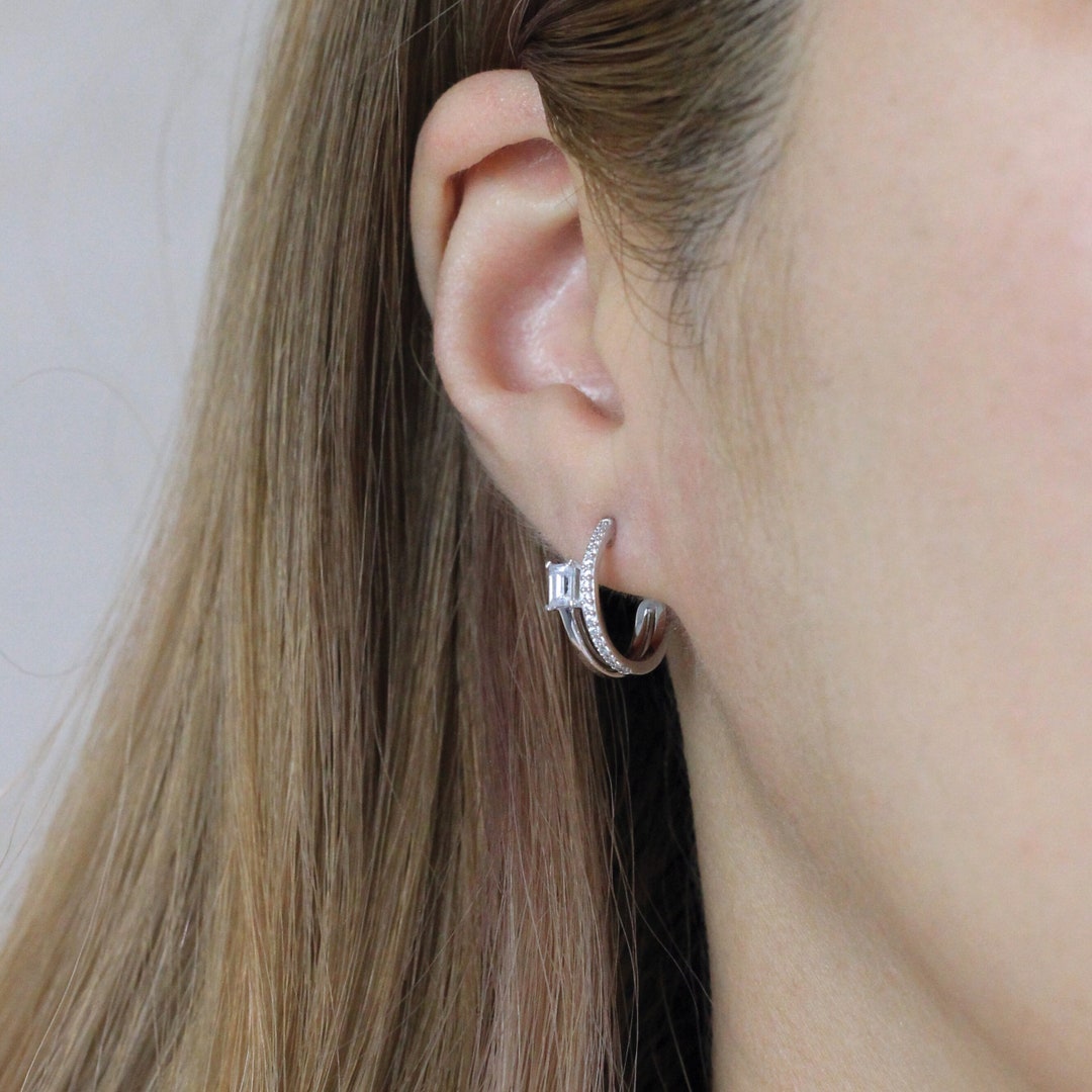 Double Hoop Earrings, Double Band Hoops Earrings, Two-row Hoop Earrings ...