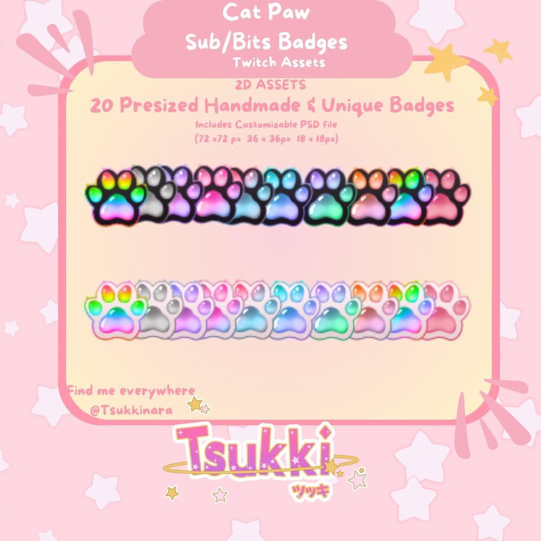 60 Set Digital - Cat Paw Sub/bits Badges [presized!] 2D Vtuber ...