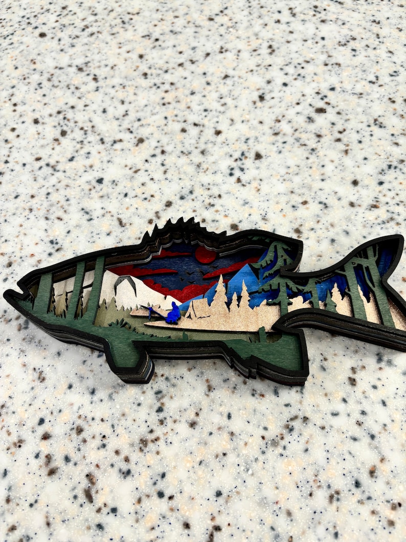 Bass Fishing 3D Wood Art / 3D Lake Layer / Camping Mandala Wall Art ...