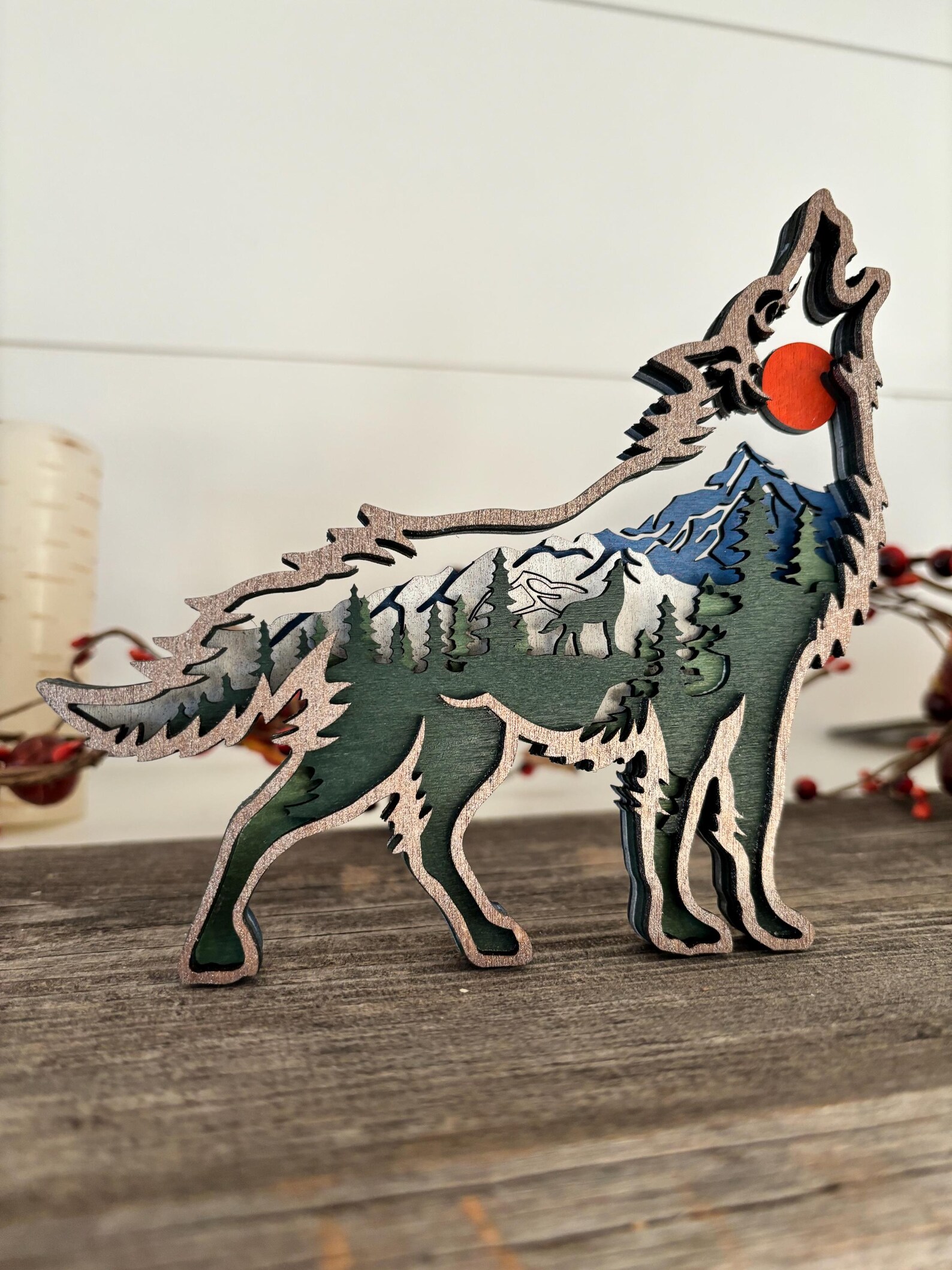 Howling Wolf 3D Wood Art / 3D Coyote Layer / Camping Mandala Wall Art ...
