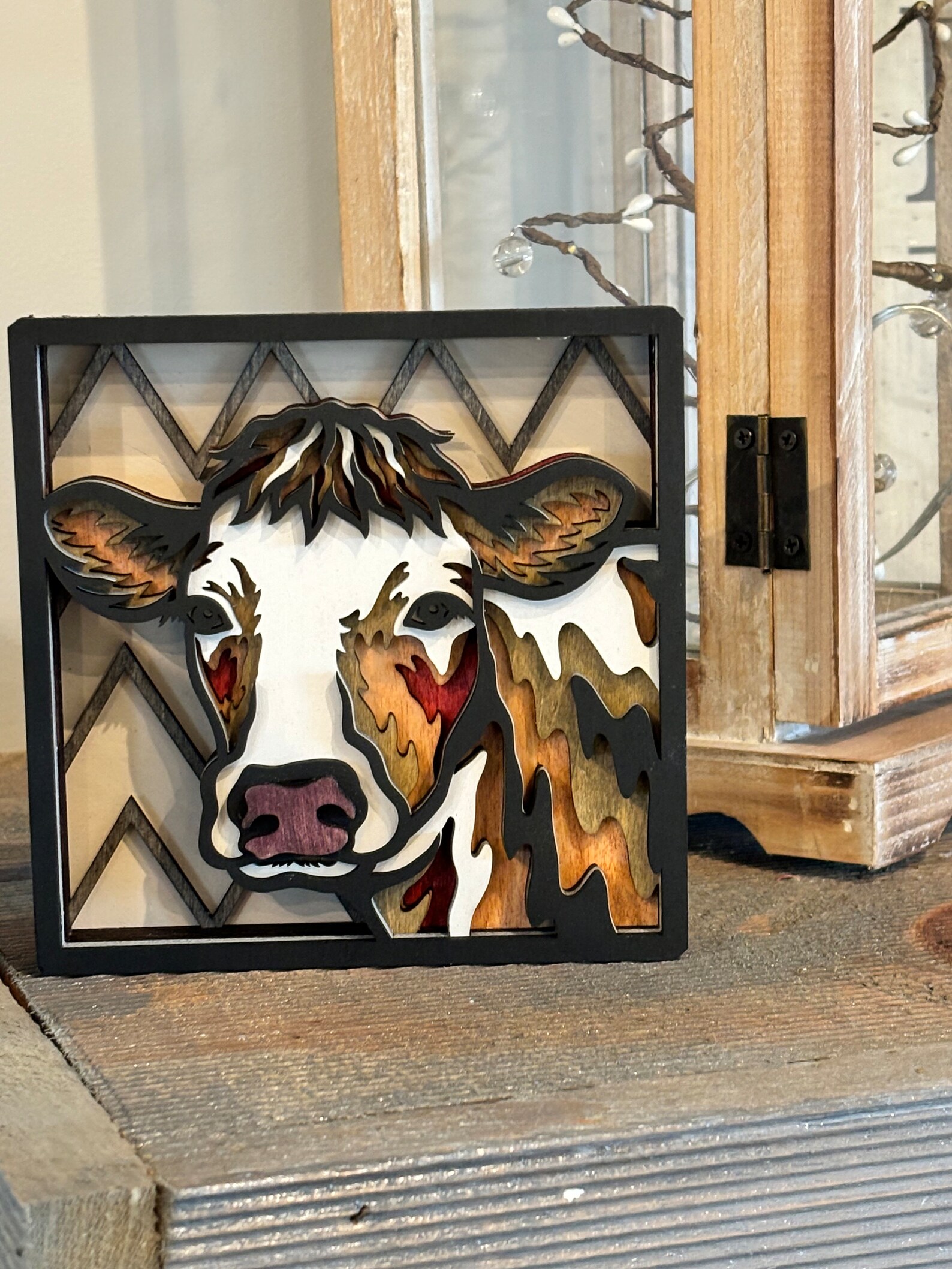 Cow 3D Wood Art / 3D Barnyard Layer / 3D Cow Mandala Wall Art/ Pet ...