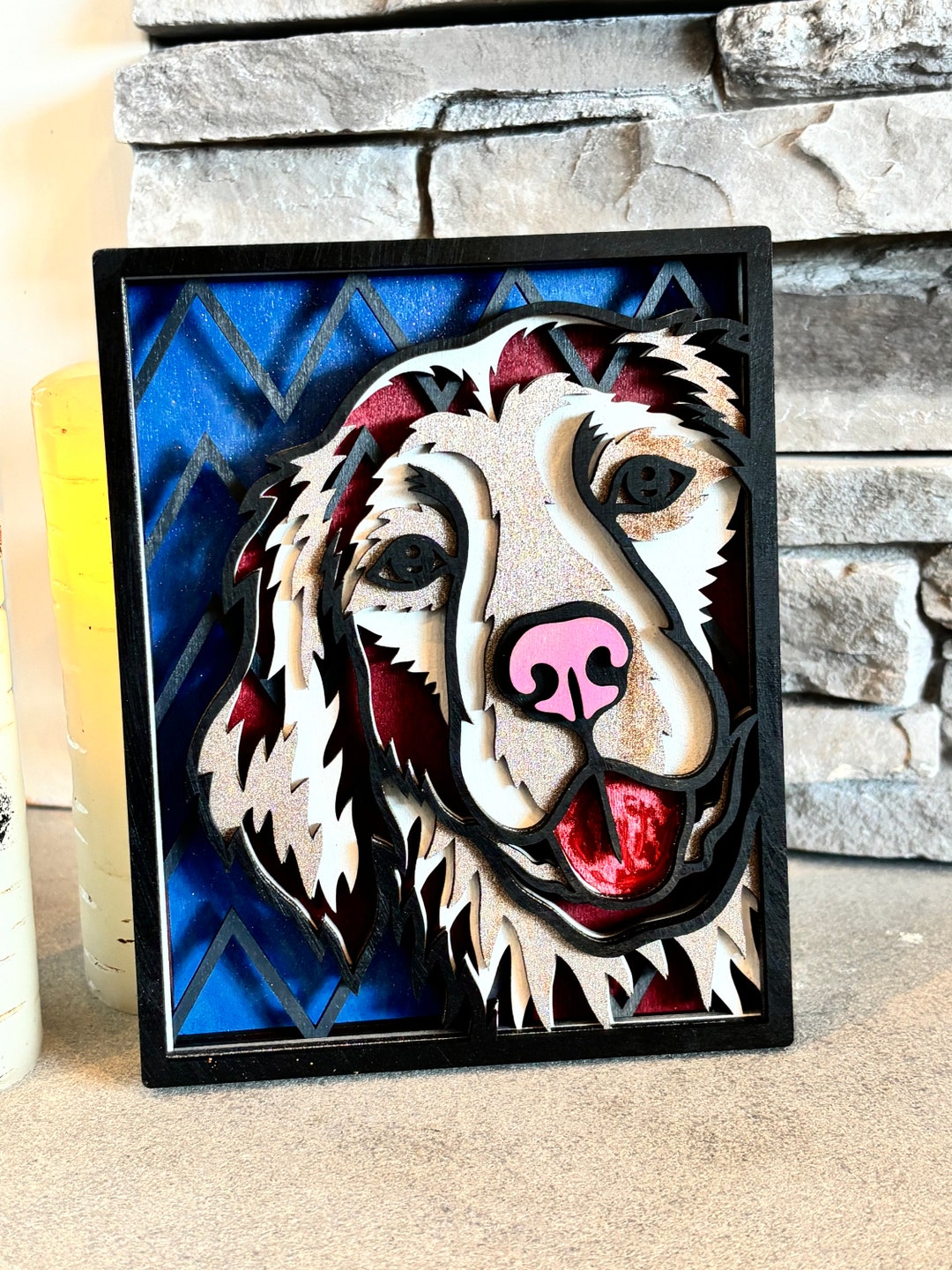 Golden Retriever 3D Wood Art / 3D Dog Layer / 3D Dog Mandala Wall / Pet ...