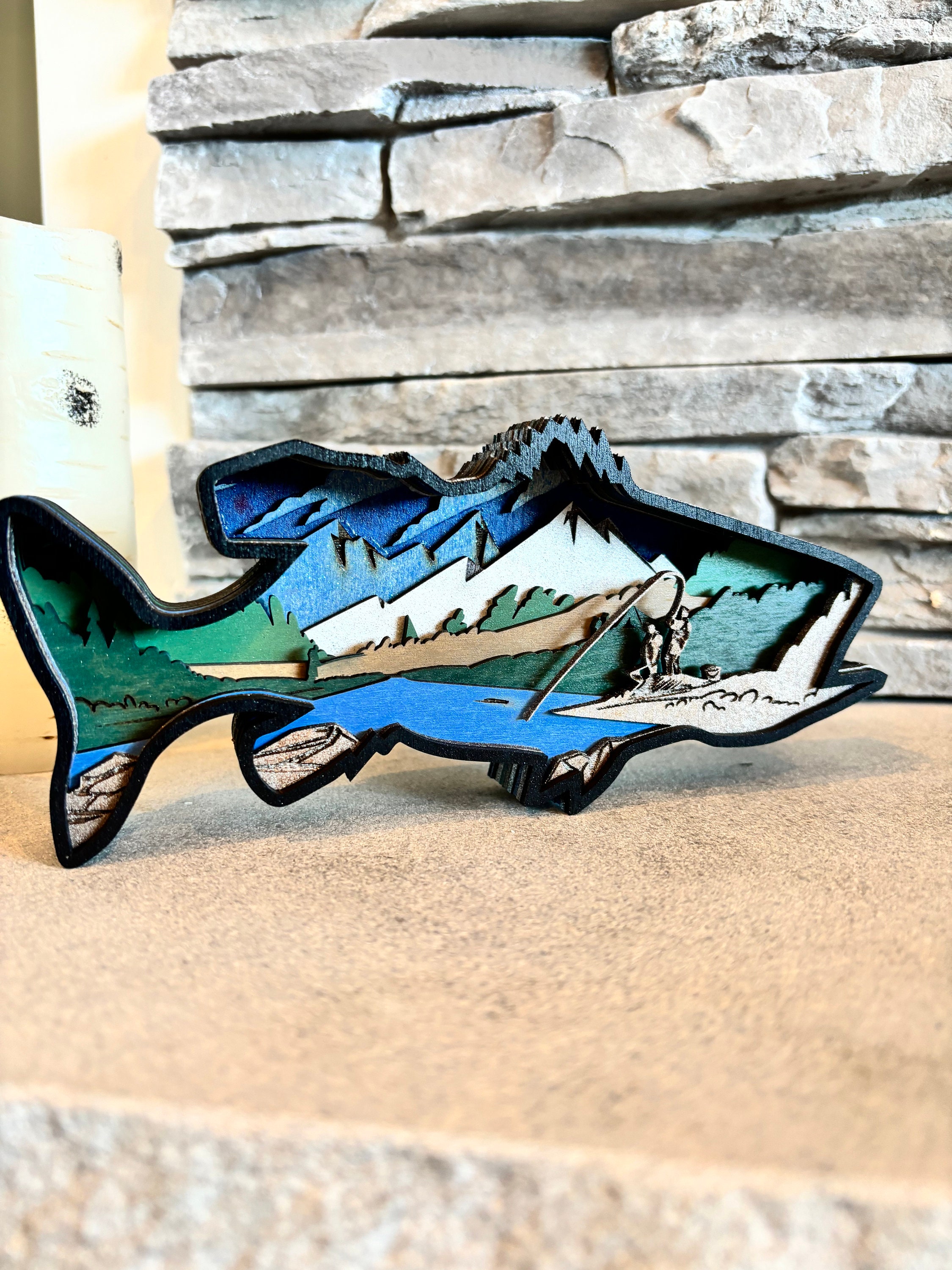 Walleye Fishing 3D Wood Art / 3D Fly Fish Layer / Camping Mandala Wall ...