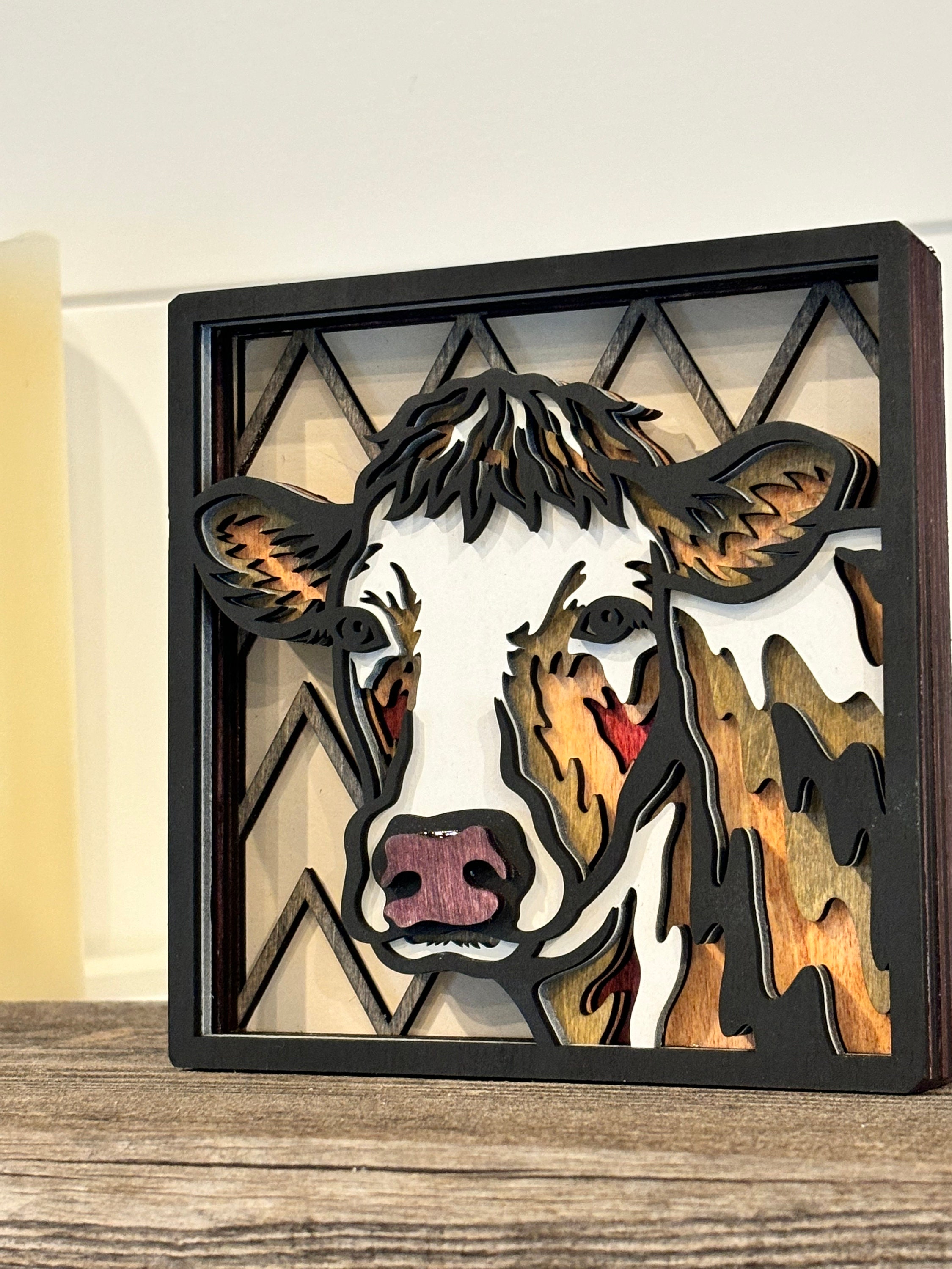Cow 3D Wood Art / 3D Barnyard Layer / 3D Cow Mandala Wall Art/ Pet ...