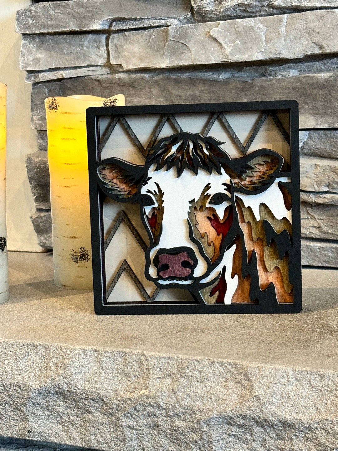 Cow 3D Wood Art / 3D Barnyard Layer / 3D Cow Mandala Wall Art/ Pet ...