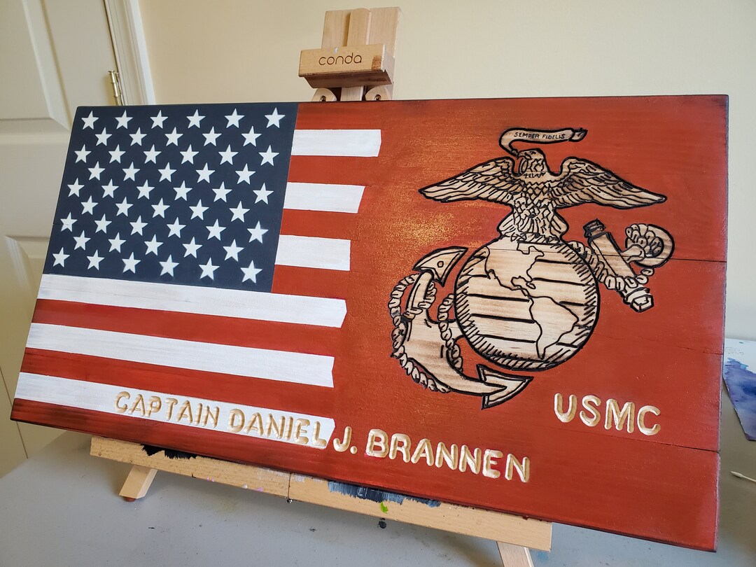 American & USMC Wooden Flag - Etsy