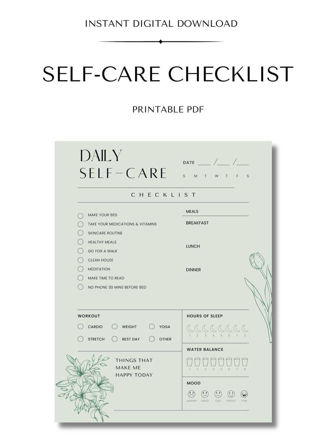 Daily Self-care Checklist, Habit Tracker, Daily Routine - Etsy