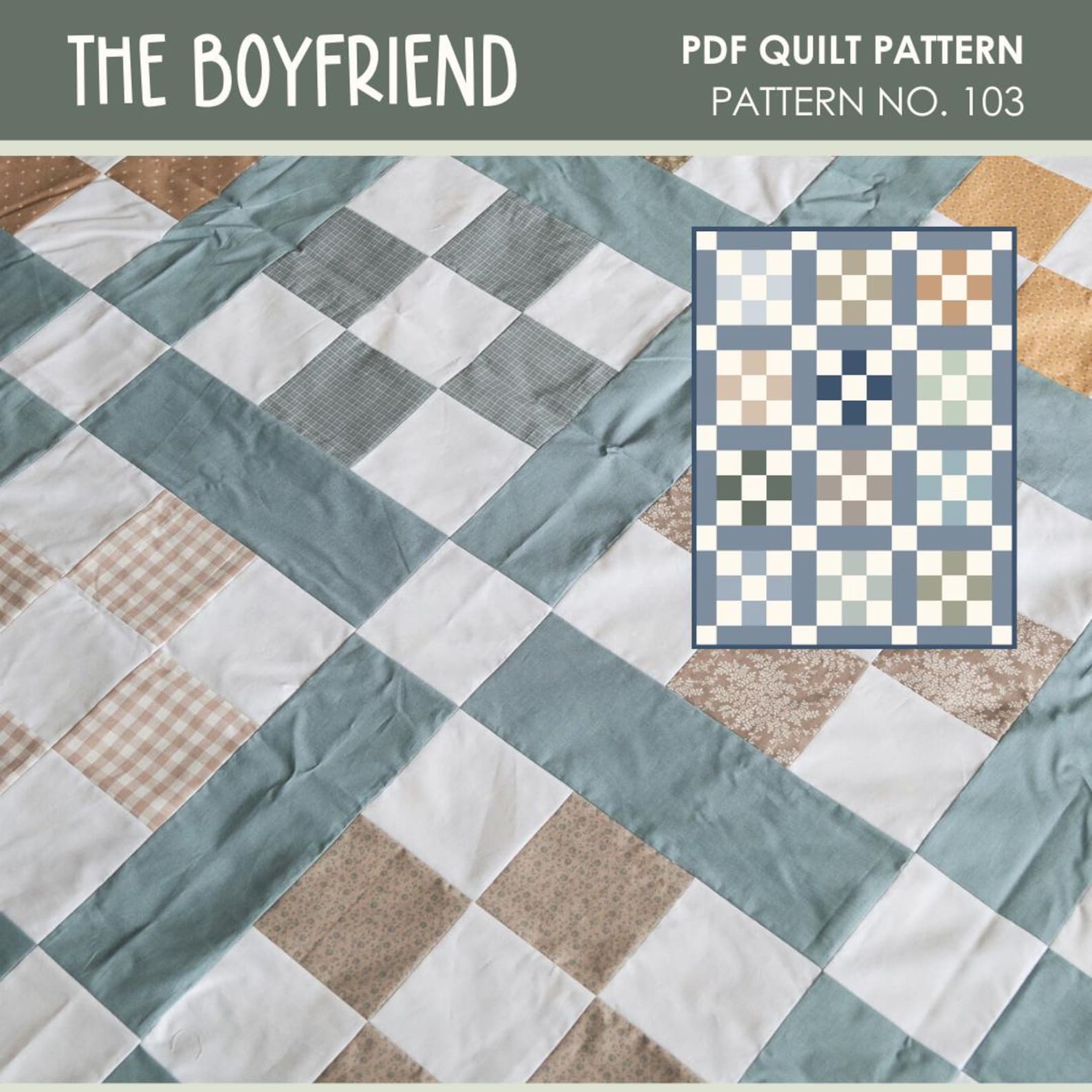 Easy Quilt Pattern PDF | the Boyfriend Quilt Pattern | Beginners Quilt ...