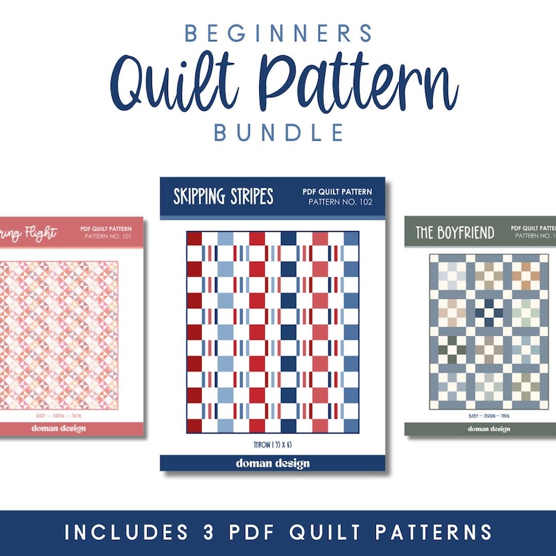 Beginners Quilt Pattern PDF Bundle - Includes 3 PDF Beginner Quilt ...