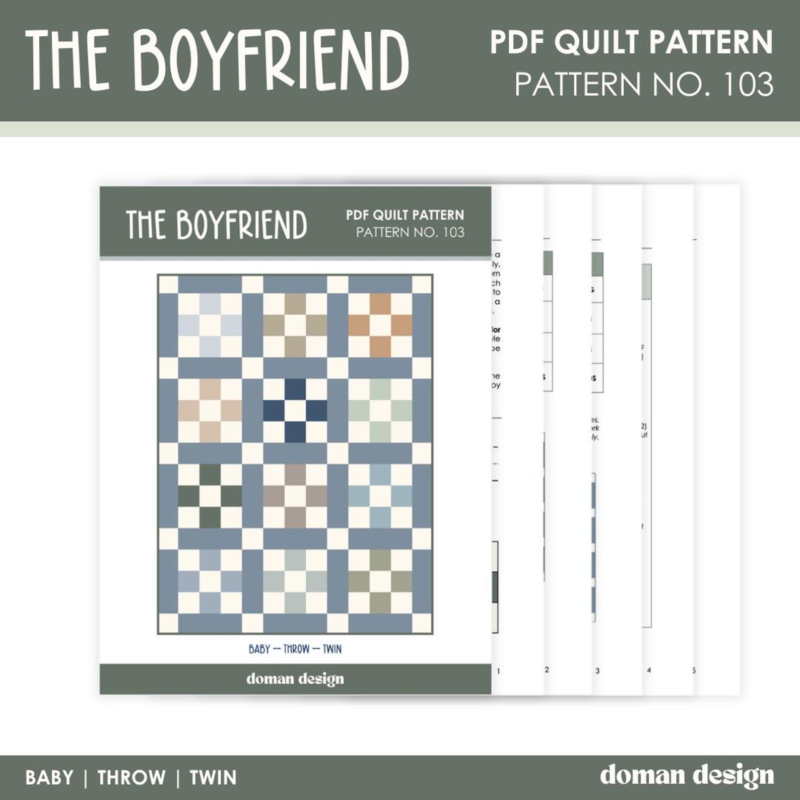 Easy Quilt Pattern PDF | the Boyfriend Quilt Pattern | Beginners Quilt ...