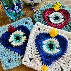 Nazar Heart/evil Eye Amulet Granny Square Crochet Pattern - PDF ...