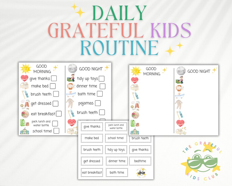 Grateful Kids Daily Routine Chart, Toddler Routine Checklist, Daily ...
