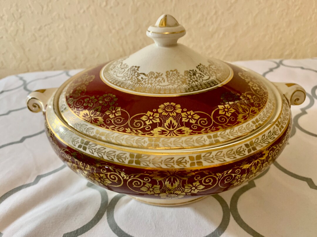 Vintage Crown Ducal Porcelain Tureen Maroon and Gold CRD45 - Etsy