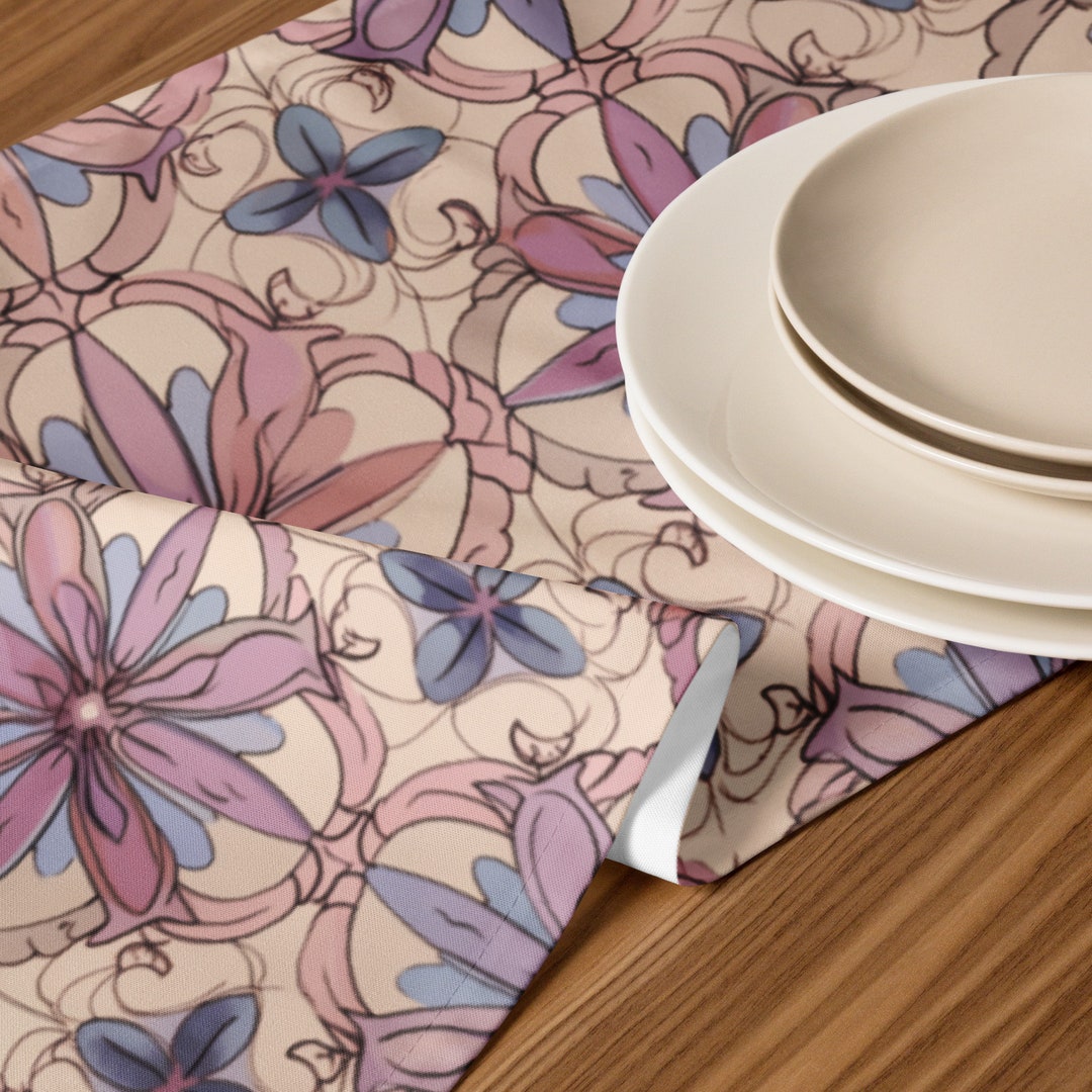 Victorian Motif Table Runner Pastel Table Cloth Romanticism - Etsy