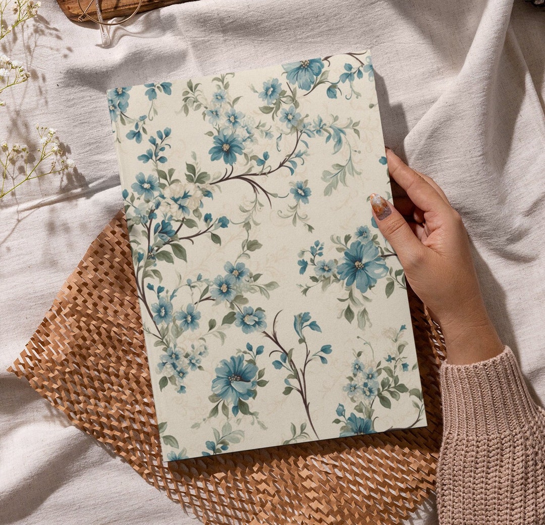 Blue Floral Journal With Vintage Flower Aesthetic Cottagecore Gift ...