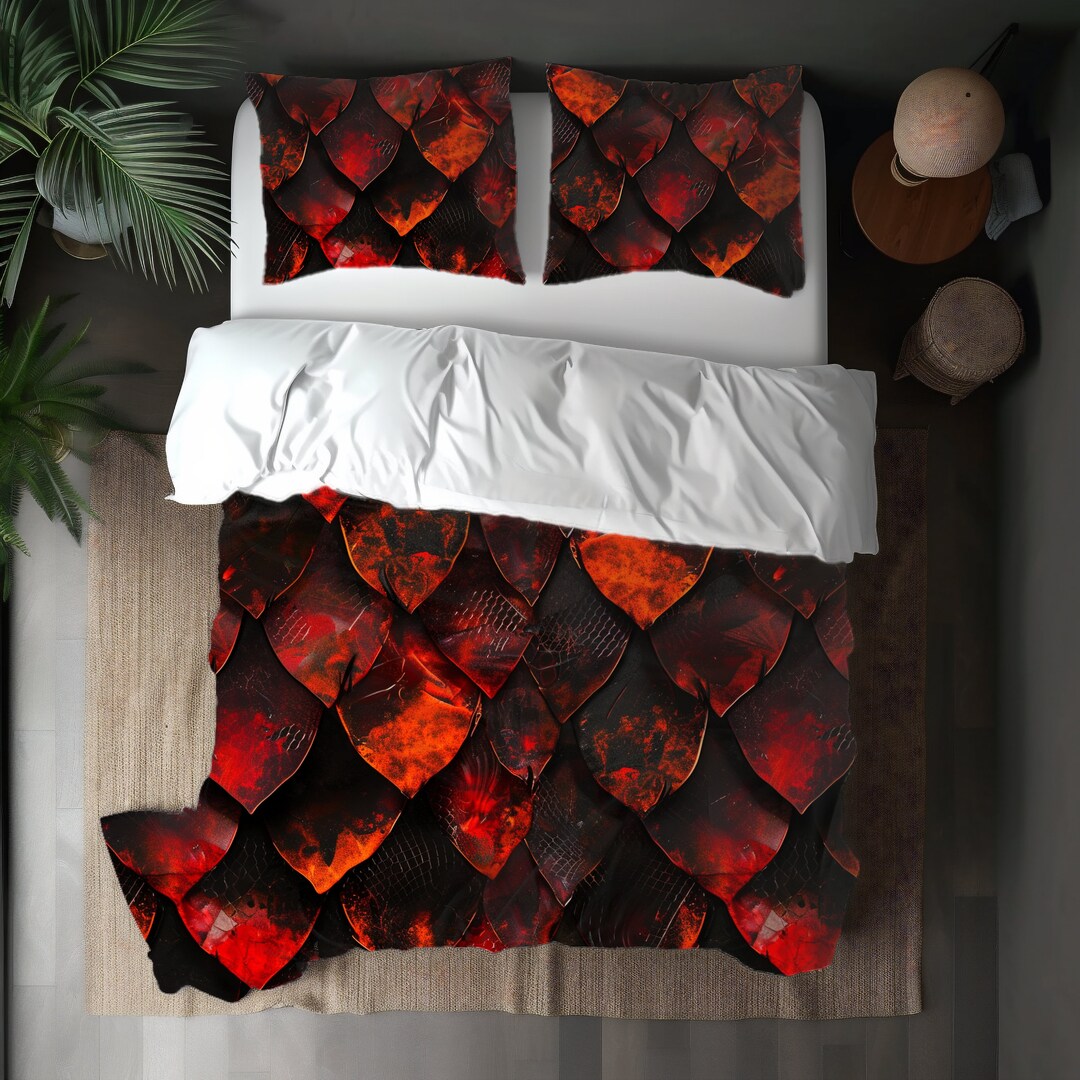 Fire Dragon Scale Duvet Cover Fantasy Microfiber Duvet Cover TTRPG ...