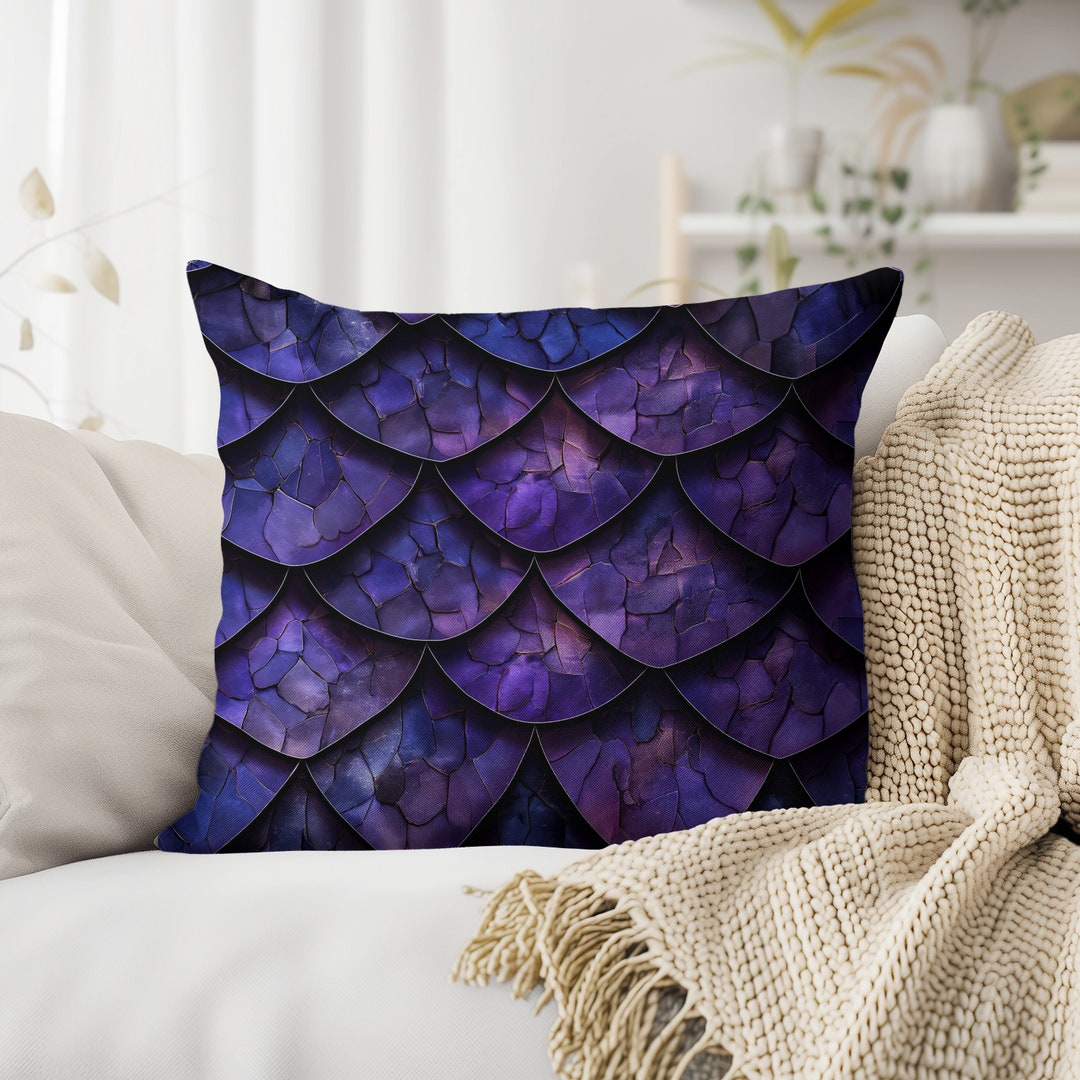 Dark Purple-blue Dragon Scale Pillow Fantasy Throw Pillow Purple Dragon ...