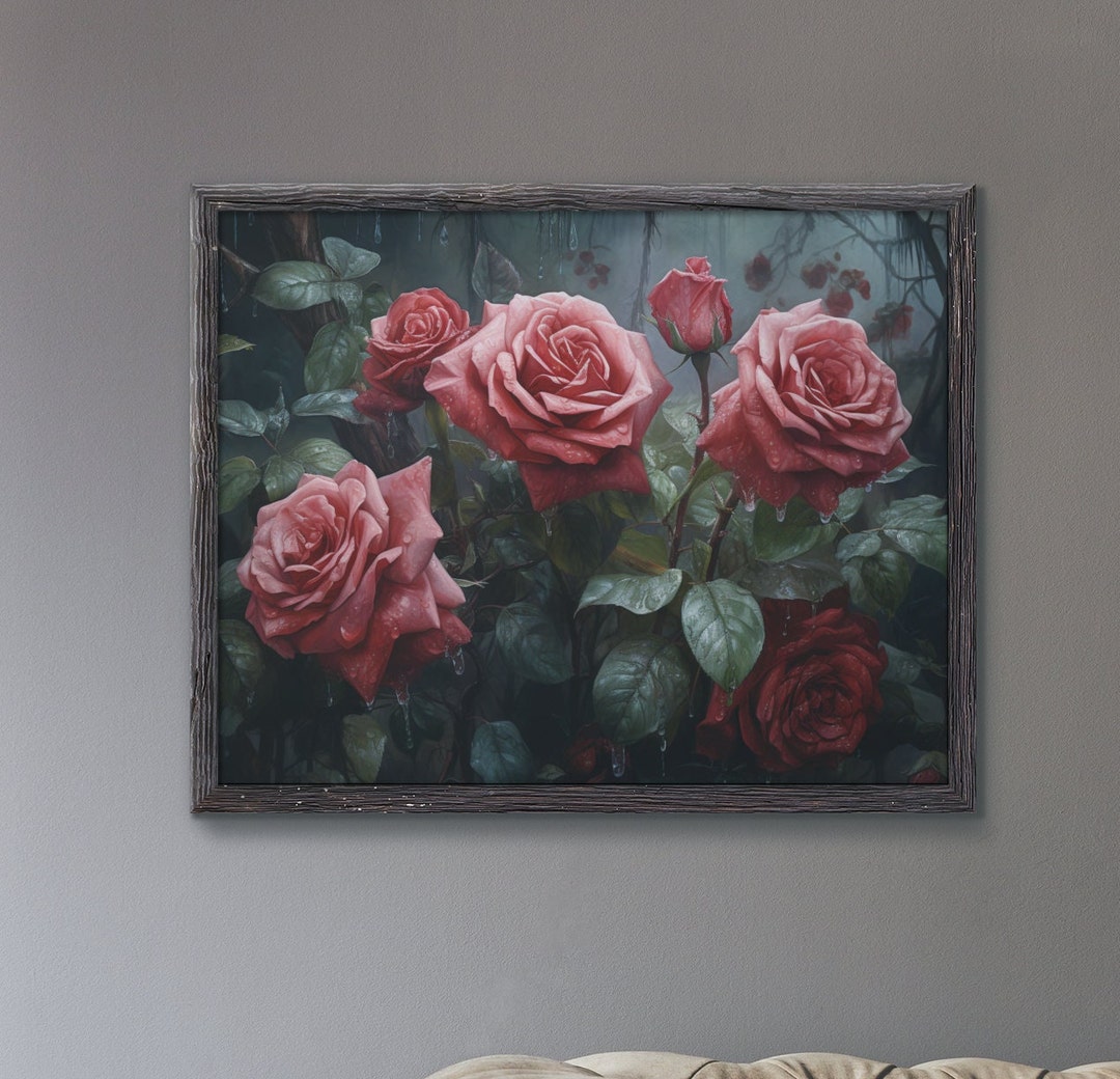 Original Drowned Rose 24x18 Botanical Painting Print One of a Kind Dark ...