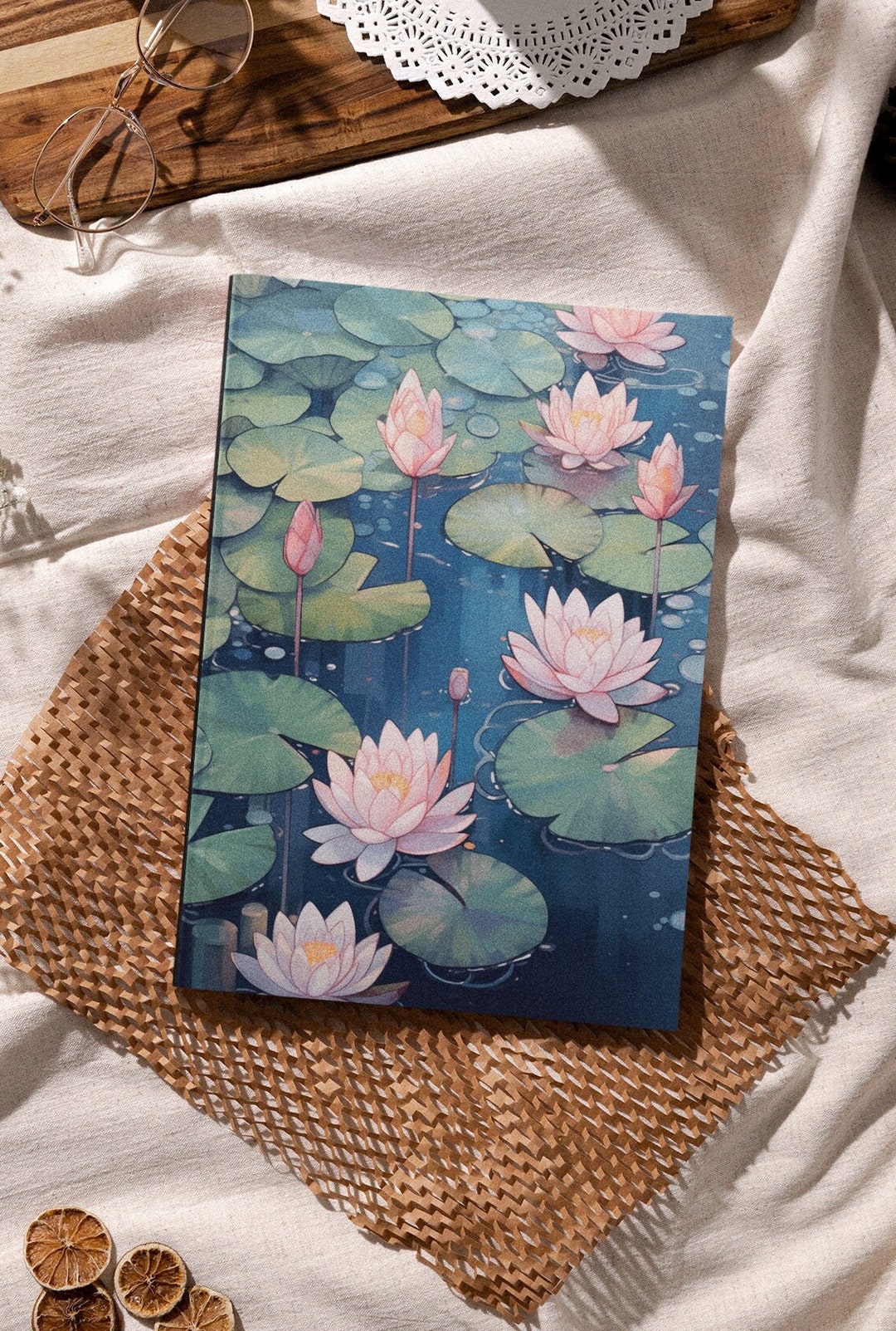 Lotus and Lily Pads Hardcover Journal Matte Lined Paper Junk Journal - Etsy