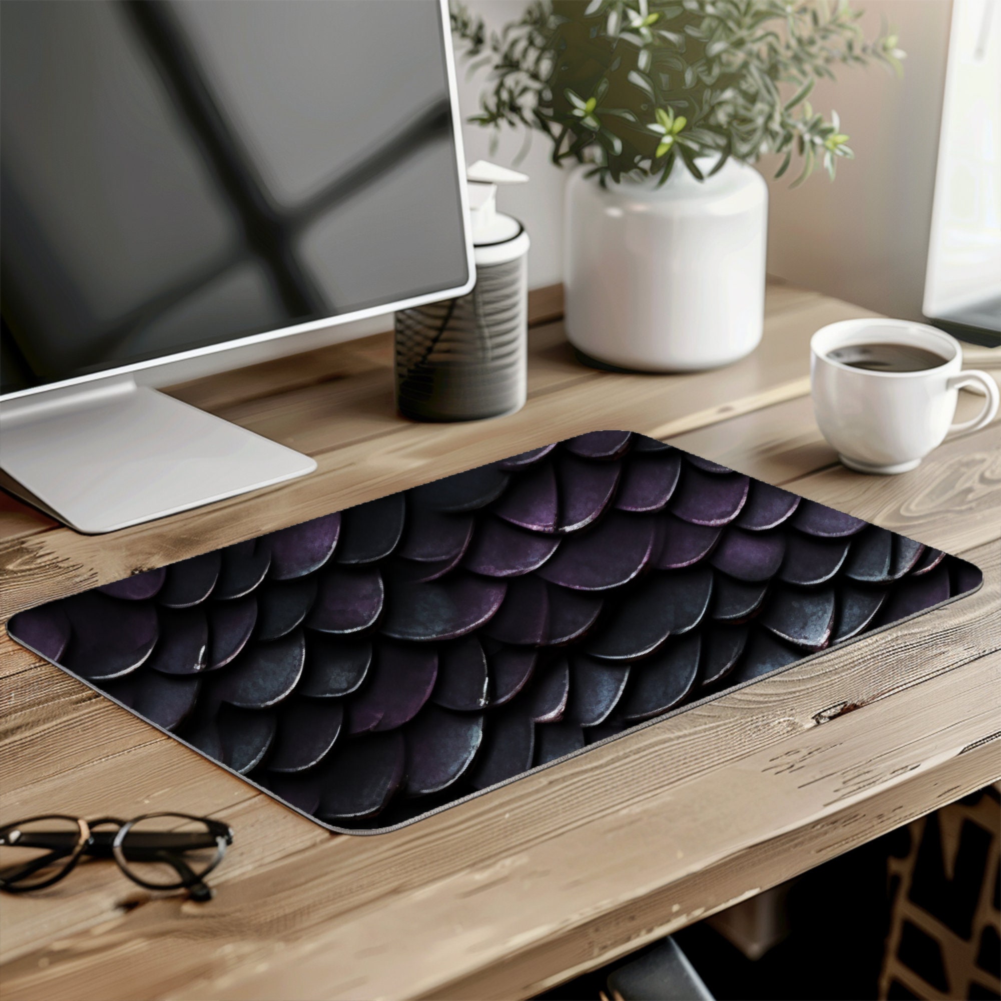 Purple Black Dragon Scale Desk Mat Fantasy Mouse Pad TTRPG Desk Decor ...