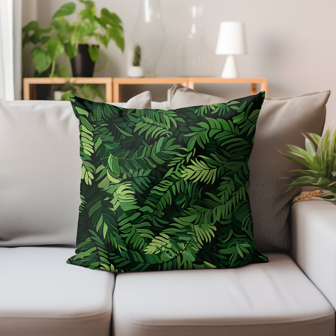 Green Fern Pillow Leaf Print Pillow Forestcore Decorative Throw INSERT ...