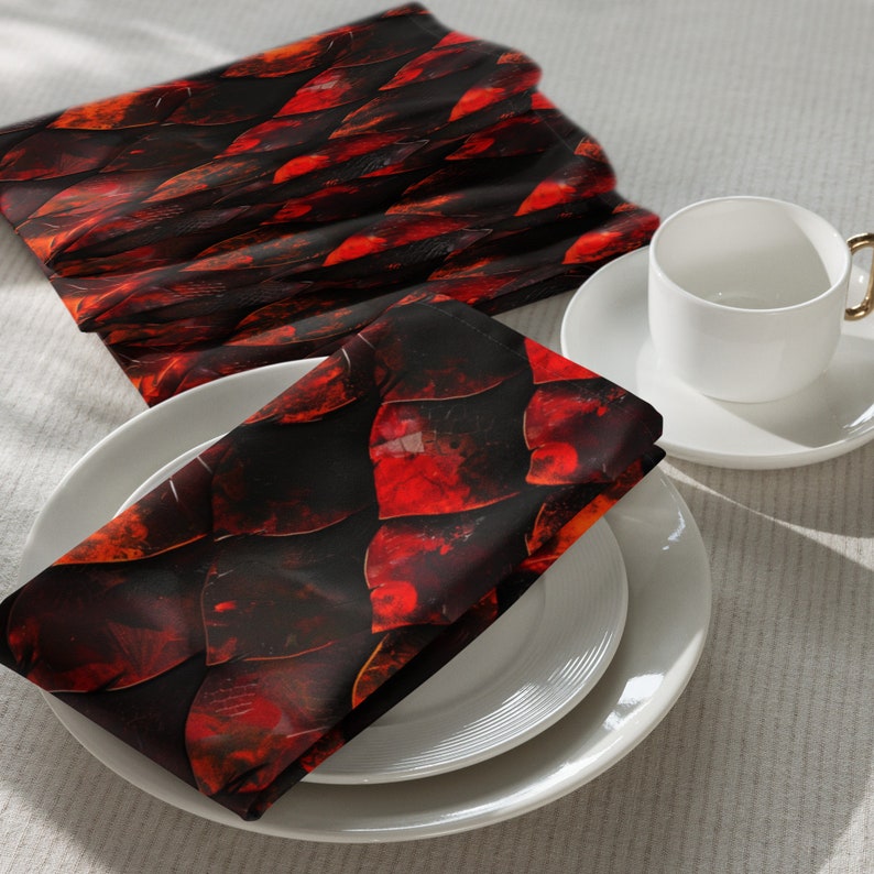 Fire Dragon Scale Cloth Napkin Set Red Black Dragon Napkin Set of 4 - Etsy