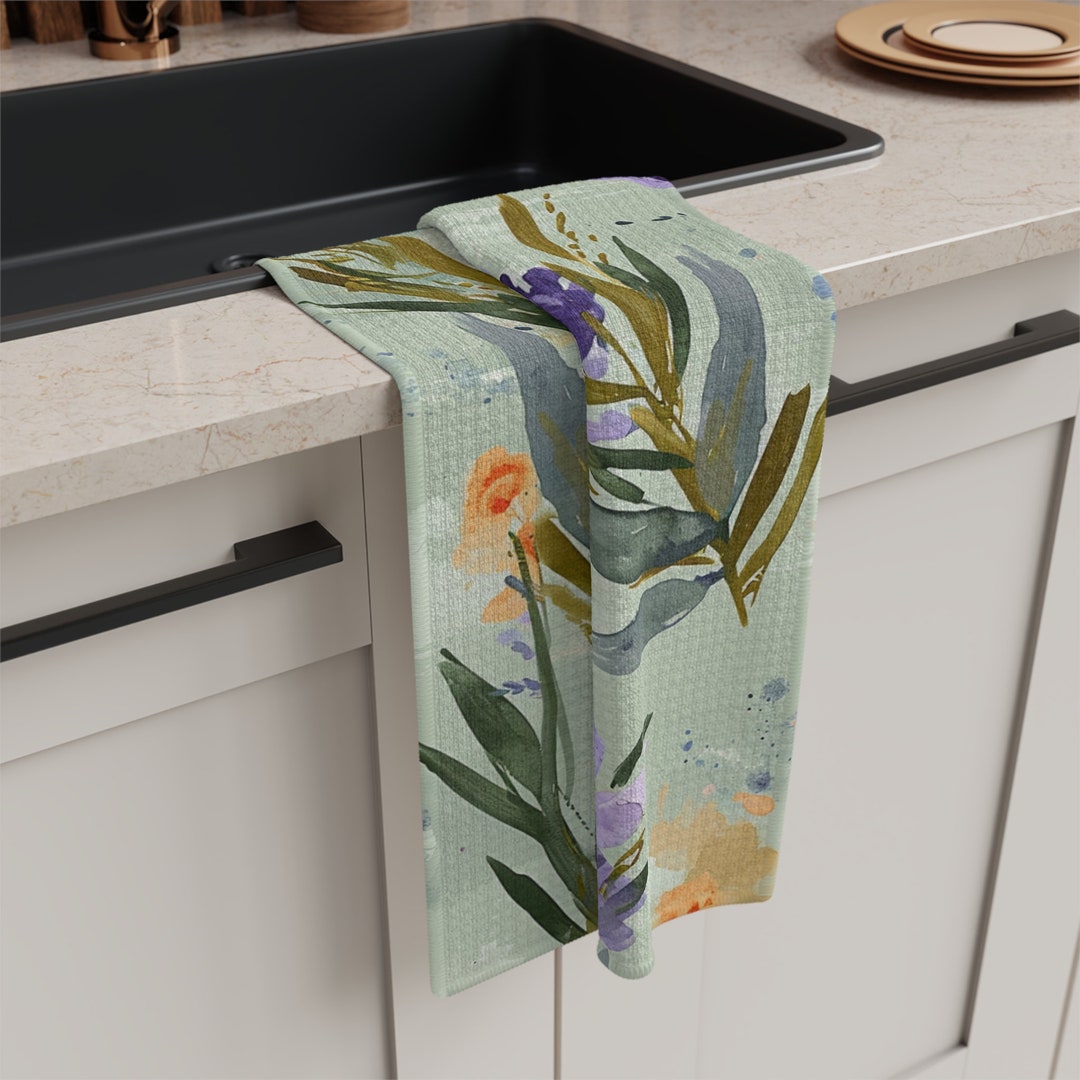 Lavender Cottagecore Tea Towels Lavender Flowers on Green Background ...