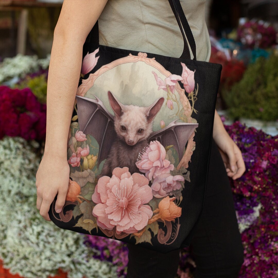 Floral Bat Tote Bag Cottagecore Reusable Grocery Bags Floral ...