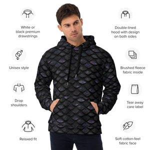 Black Dragon Scale Hoodie Unisex Fantasy Sweatshirt, Unique Gift for ...