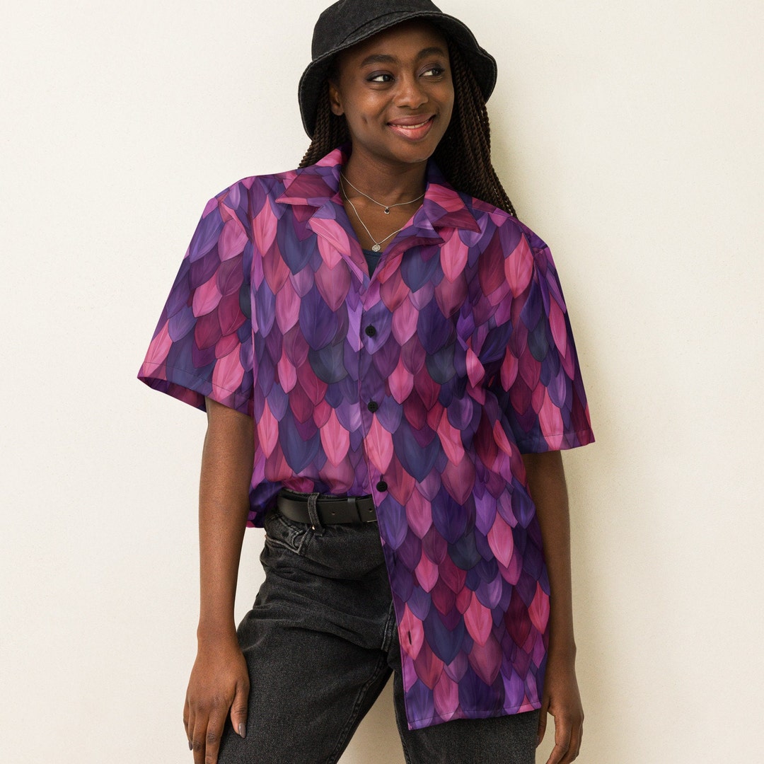 Faux Feathered Dragon Scale Shirt Unisex Button Down Fantasy Apparel ...