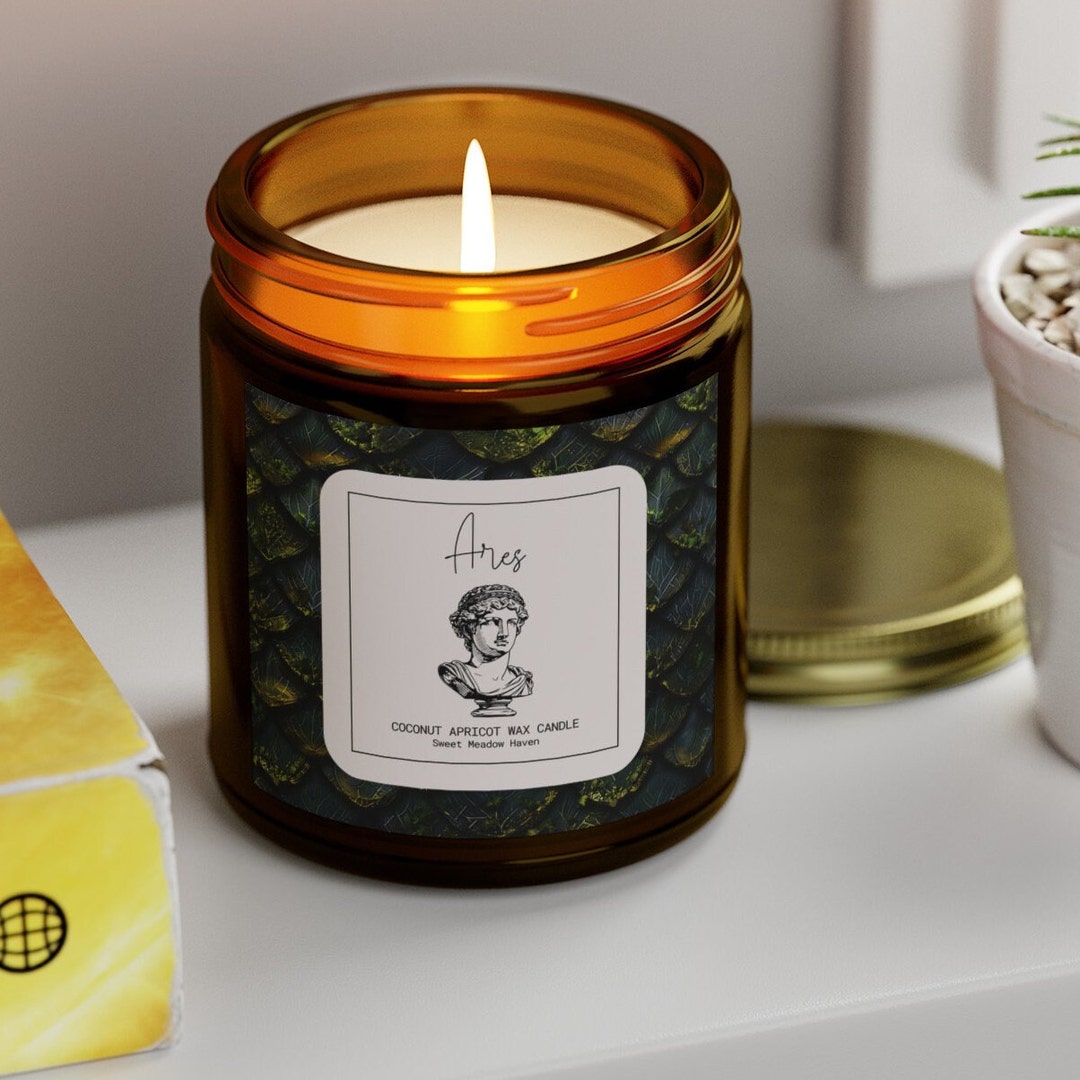 Ares Scented Candle Coconut Apricot Wax Mythology Inspired Gift 4oz ...