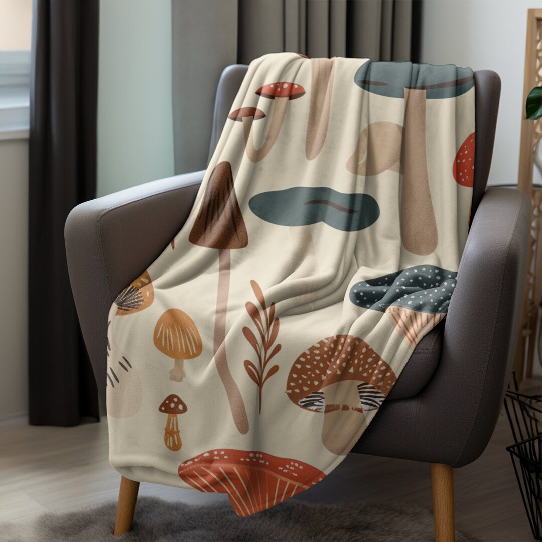 Colorful Mushroom Blanket Cottagecore Blanket Gift Fantasy Comfy Home ...