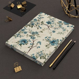 Blue Floral Journal With Vintage Flower Aesthetic Cottagecore Gift ...