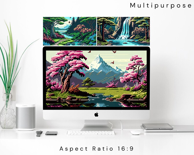 Pixel Art Desktop Wallpapers 12 Digital Backgrounds of Pixel Art Nature ...