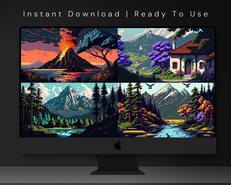 Pixel Art Desktop Wallpapers 12 Digital Backgrounds of Pixel Art Nature ...
