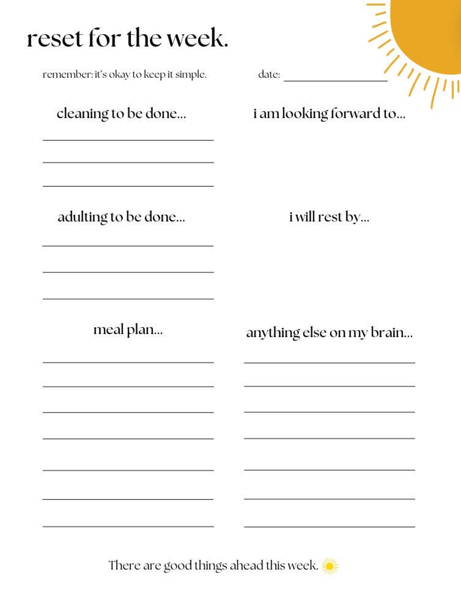 Simply Weekly Reset Planner Printable PDF - Etsy