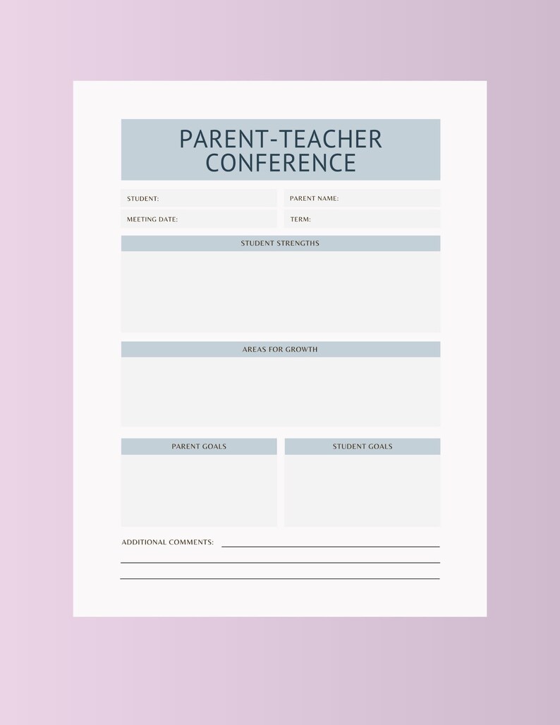 Parent Teacher Conference Digital Template, Student Goals Tracker - Etsy