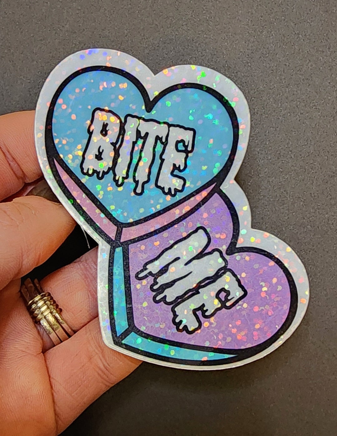 Holographic "bite Me" Conversation Heart Sticker - Etsy