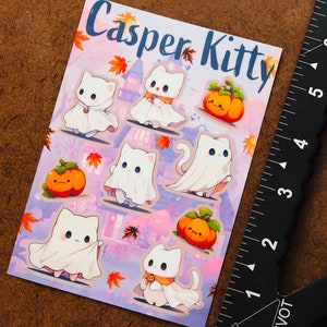 Cat Ghost Sticker Sheet, Casper Kitty Sticker Sheet, Ghost Cat Sticker ...