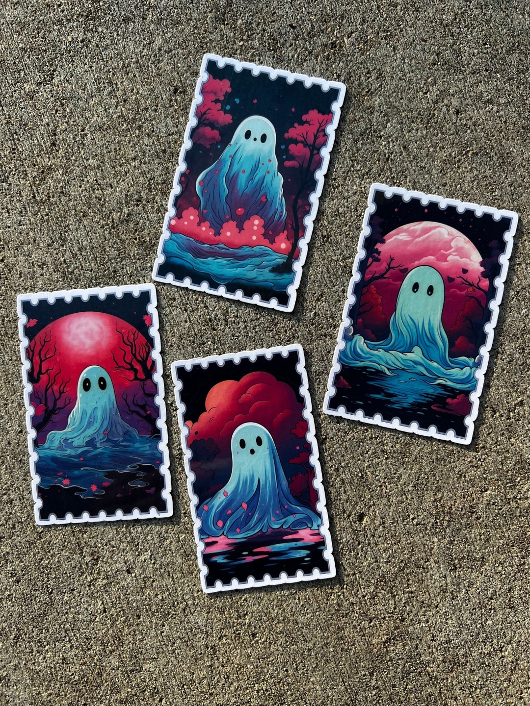 Cute Ghost Stamp Sticker Set 4 Ghost Sticker Stamp Set Retro - Etsy