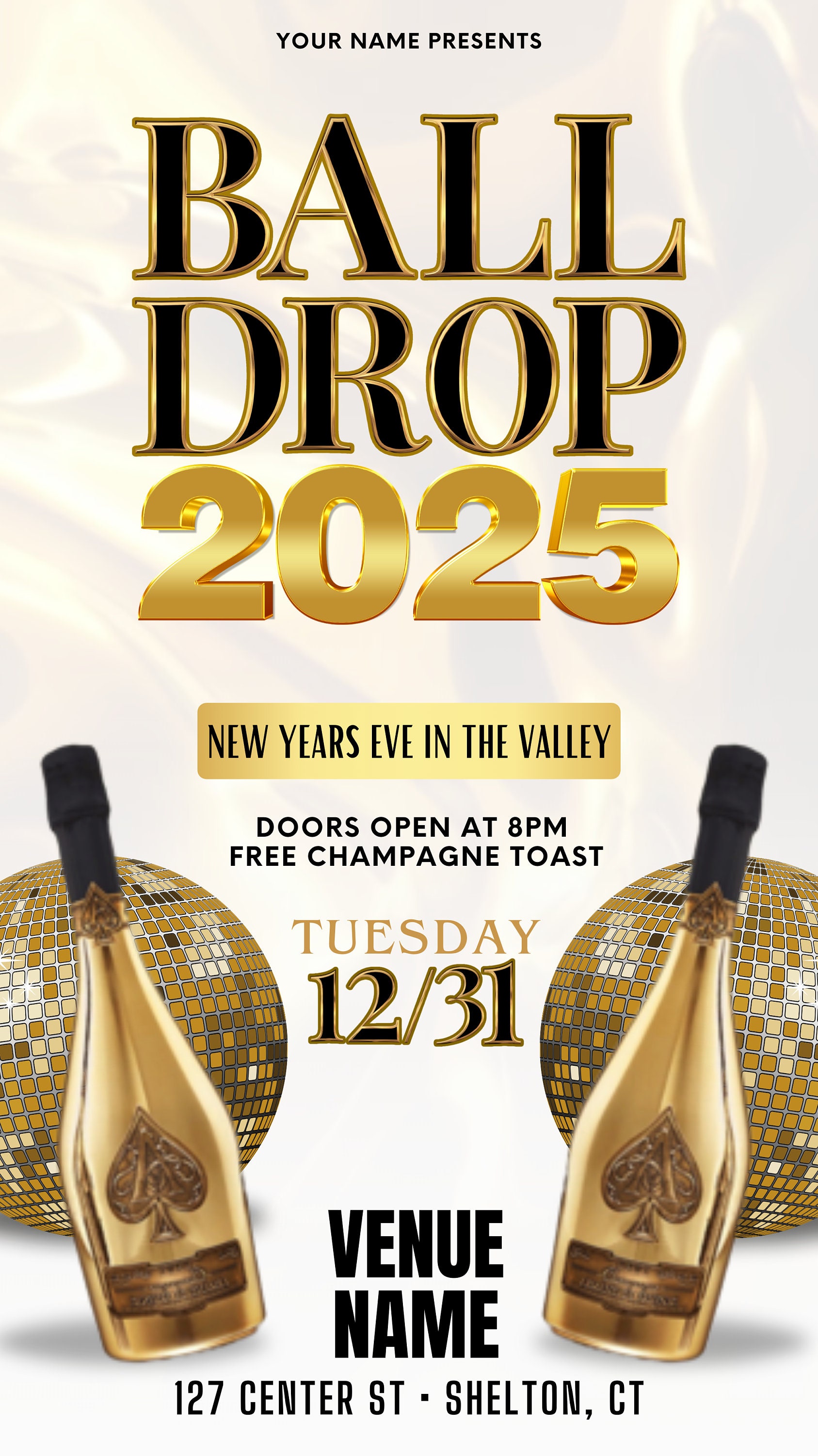 Editable Canva Motion Club Flyer Template ball Drop New Years Eve 2025 ...