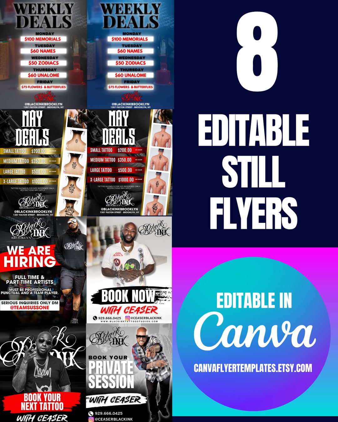 Bundle of 8 Editable Tattoo Shop Still Flyers - Etsy