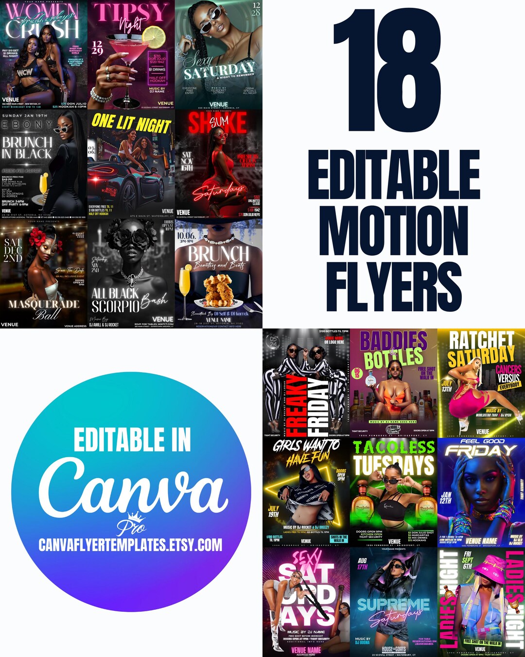 BUNDLE 18 Editable Canva Motion Club Flyer Templates - Etsy