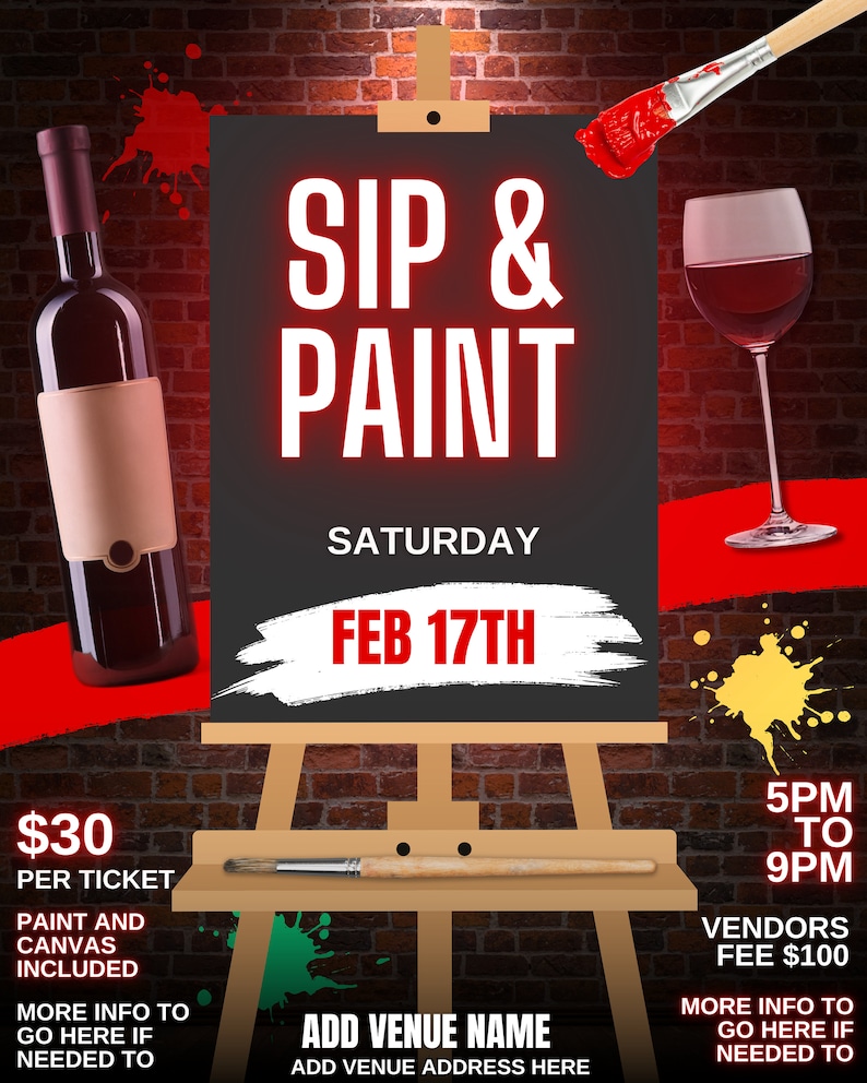 Editable Canva Motion Sip and Paint Flyer Template - Etsy