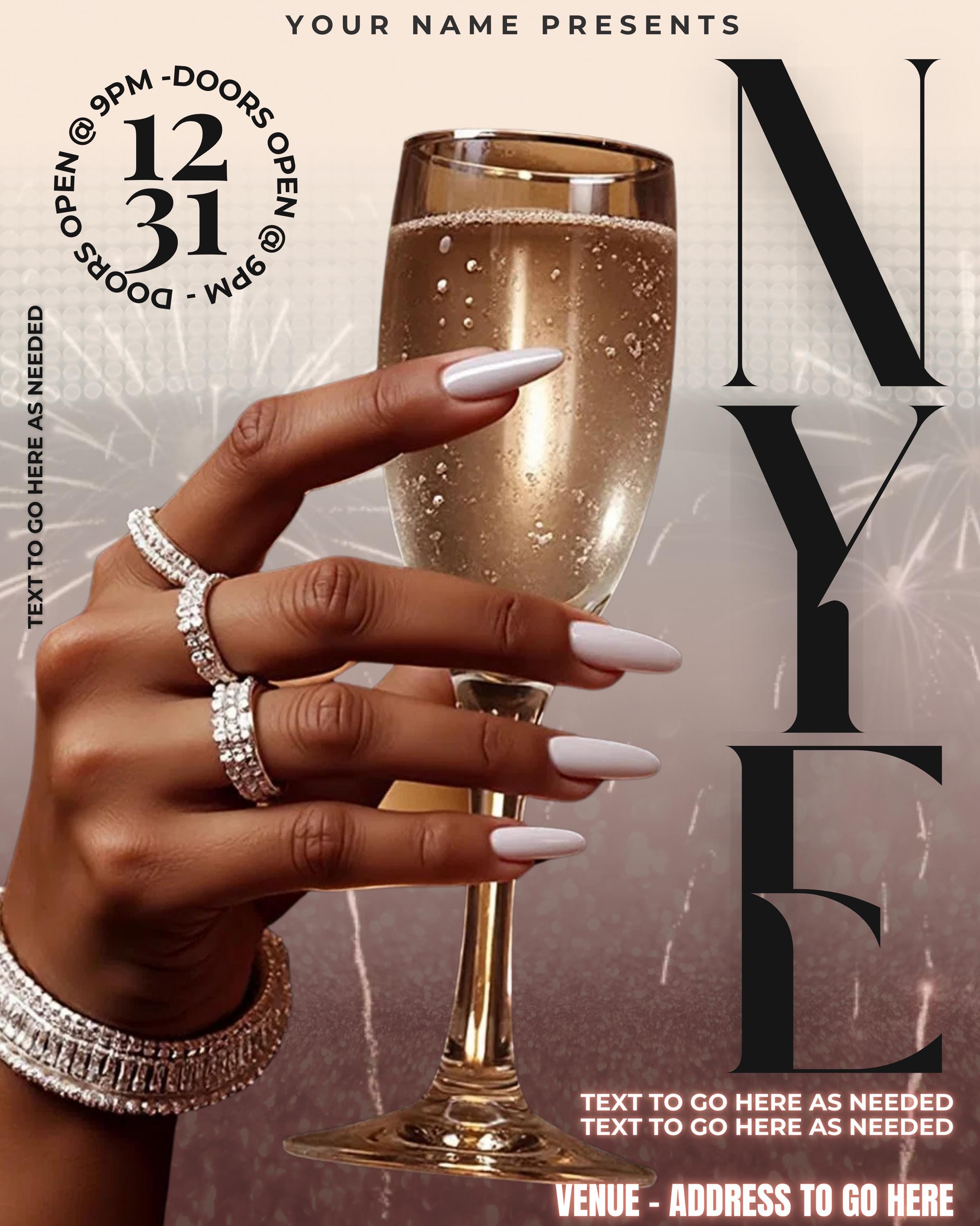 Editable Canva Motion Club Flyer Template -ball Drop New Years Eve 2025 ...