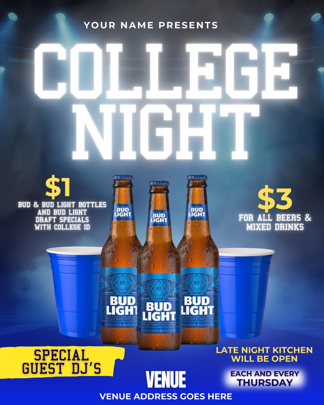 Editable College Night Animated Club Flyer Canva Template - Etsy