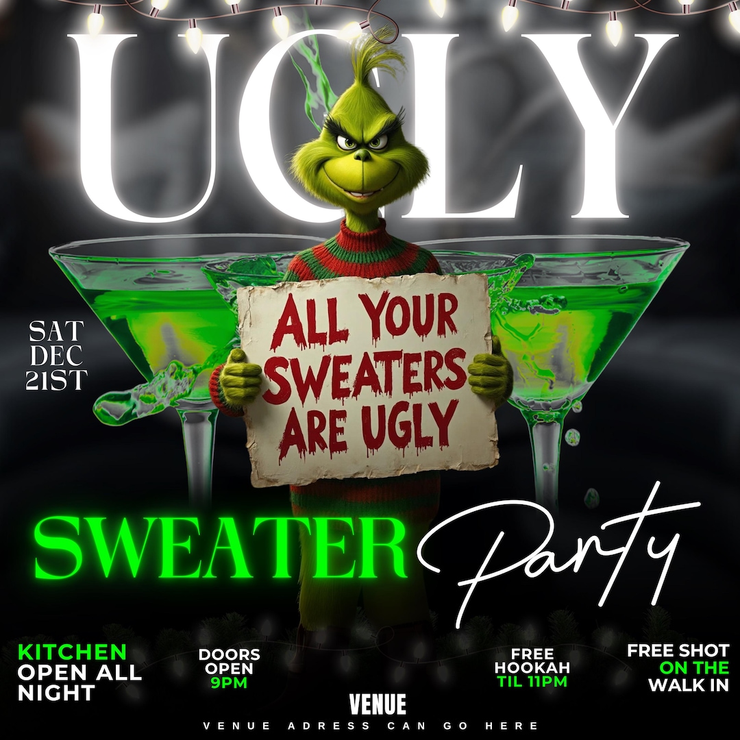 Editable Motion/animated Club Flyer Canva Christmas Xmas Party Ugly ...