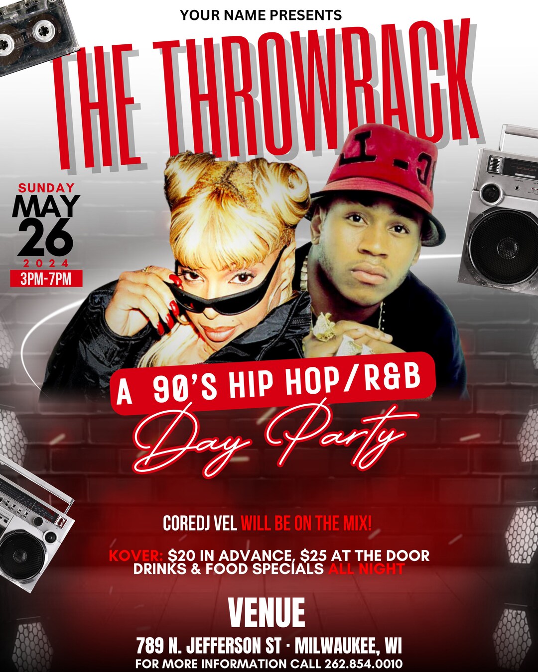 Editable Motion/animated Club Flyer Canva Template R&B Throwback 90's ...