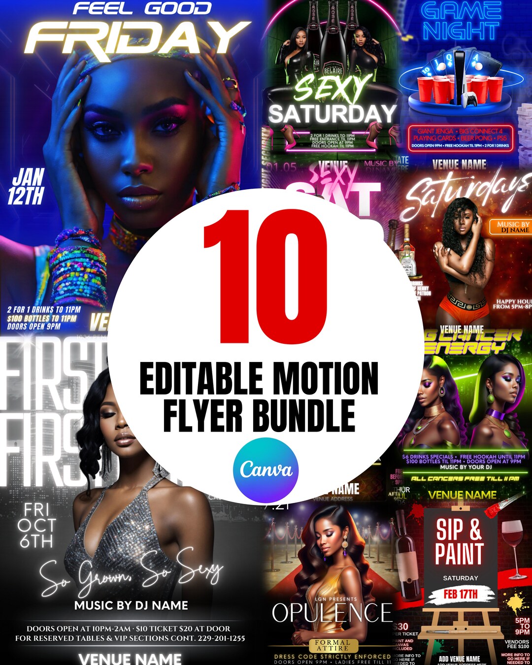 BUNDLE 10 Editable Canva Motion Club Flyer Templates - Etsy