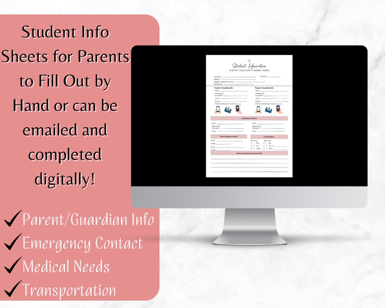 Editable Student Information Template, Parent Contact Log ...